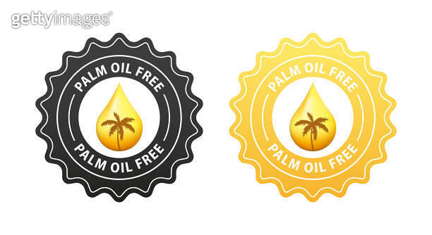 Palm oil free sign - crossed out palm branch insida oil drop - marking ...