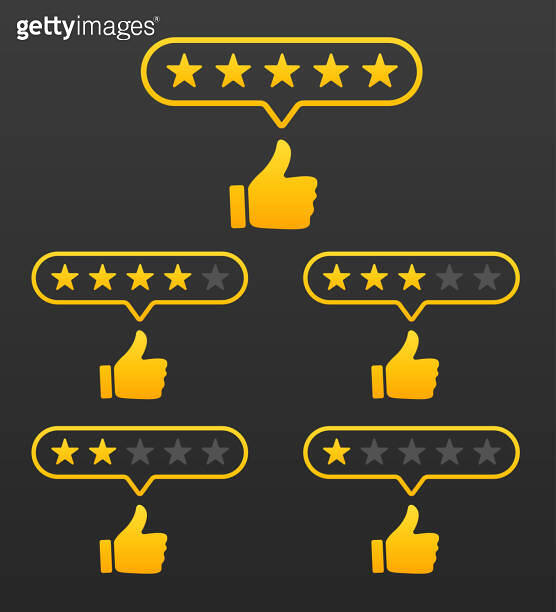 Thumbs up, five stars. Rating symbol. Review customer business concept ...