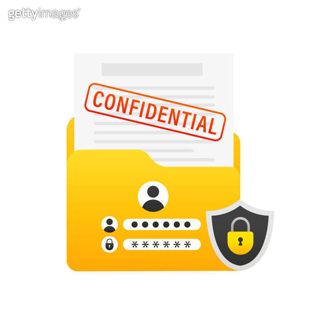 Yellow folder with confidential documents. Confidential data and ...