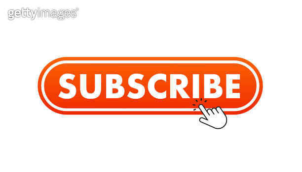 Hand cursor clicking on red subscribe button. Subscribe button. Hand pointer icon. Subscription ...