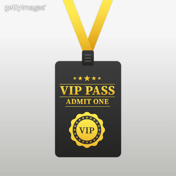 A set of a cord and a badge with a VIP stamp. VIP card template. An ...