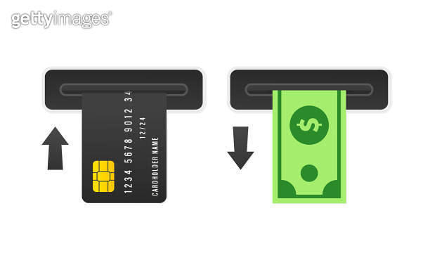 Flat design of ATM terminal usage concept. Step-by-step instructions ...