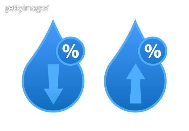 Humidity level up and down vector icons. Water drop and percent. Vector illustration 이미지 ...