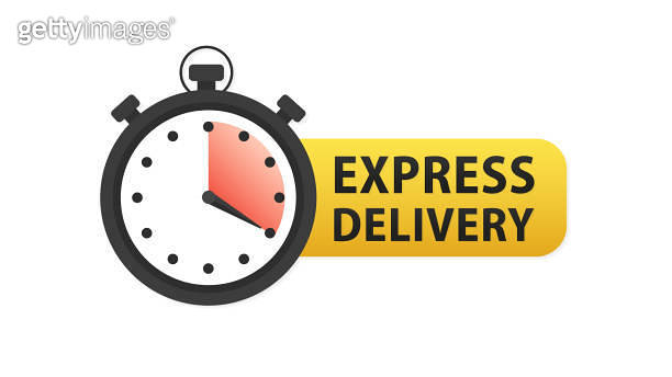 Express delivery icon. Super advertising label with alarm clock and ...