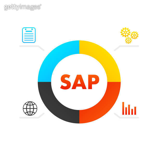 SAP Business process automation software. Different graphic icons ...
