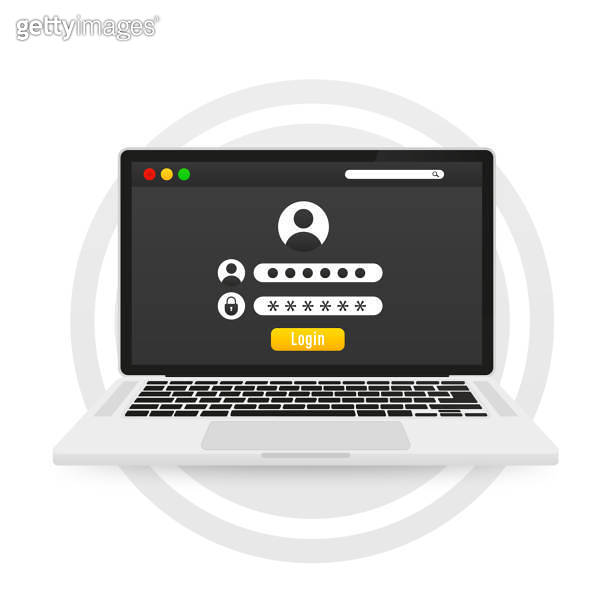Login form on laptop screen with login and password page. Username and ...
