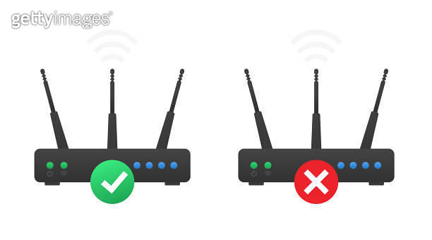 No connection server or internet. Check and cross marks isolated on ...