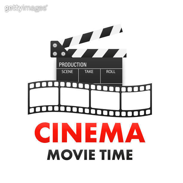 Cinema Movie time banner . Black open clapperboard. Video icon. Film ...