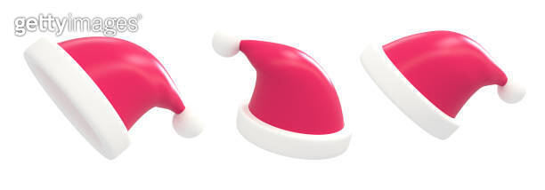 A set of Santa Claus Christmas hats, a festive 3d illustration ...