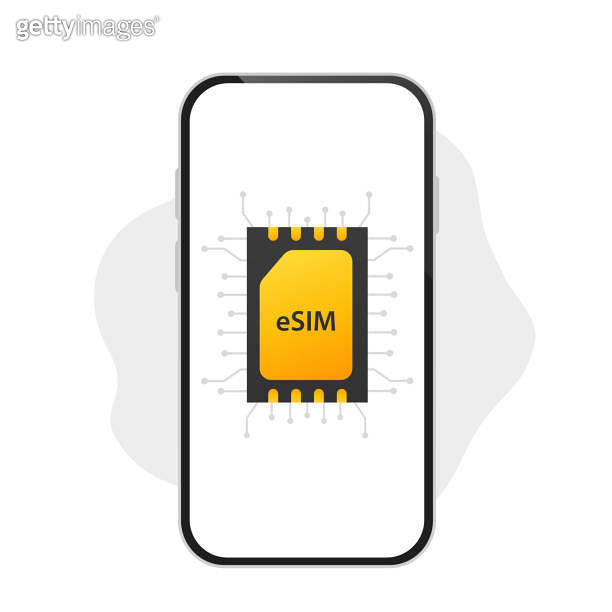 A mobile device with an eSIM chip. eSIM card chip sign. Embedded SIM ...
