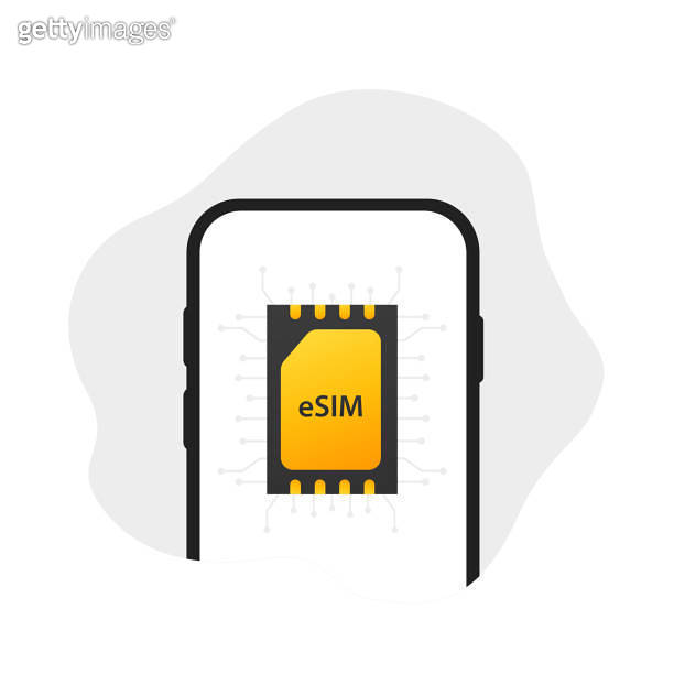 A mobile device with an eSIM chip. eSIM card chip sign. Embedded SIM ...