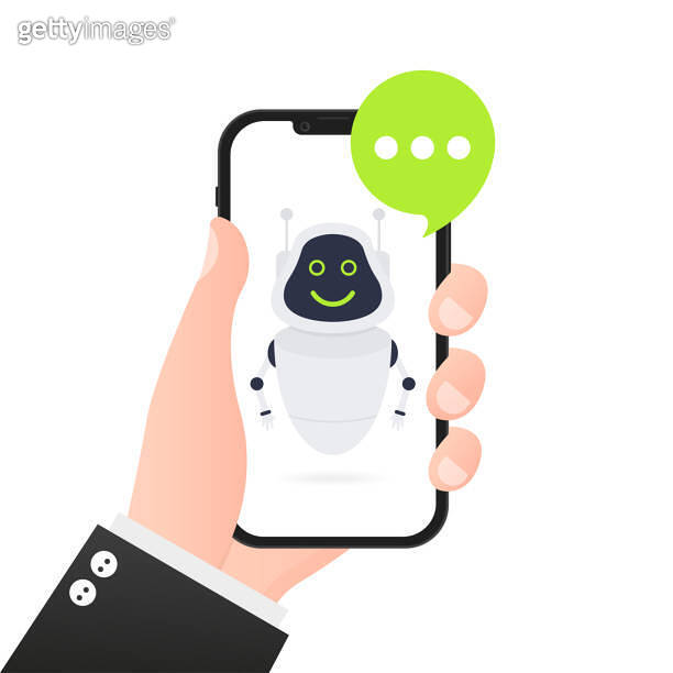 Robot assistant on the phone. Artificial intelligence. Digital brain ...