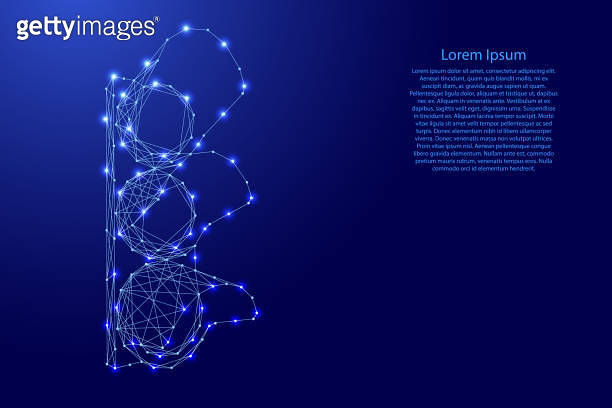 Traffic light, from futuristic polygonal blue lines and glowing stars ...
