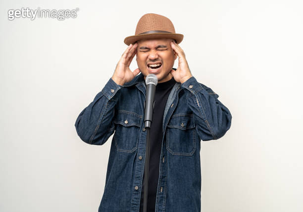 Sadness and stress young asian man singing song. Artist vocalist singer ...