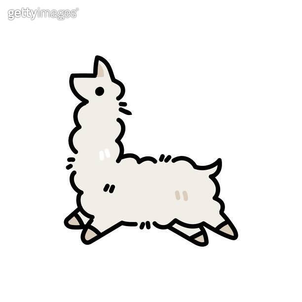 Jumping Cute Llama running Chibi Cartoon outline logo vector icon ...