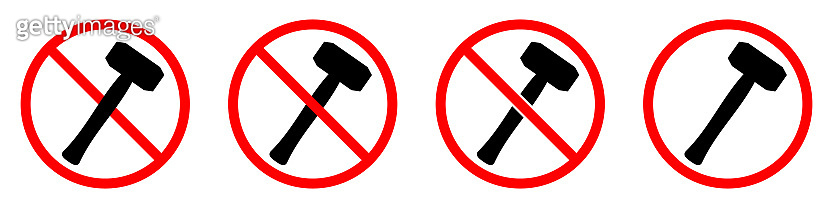 Hammer ban sign. Hammer is forbidden. Set of red prohibition signs ...
