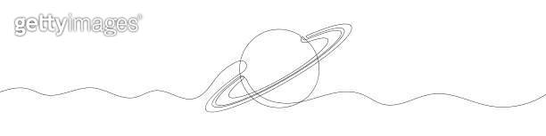 One continuous line drawing of planet. Saturn planet in one line ...