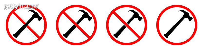 Hammer ban sign. Hammer is forbidden. Set of red prohibition signs ...