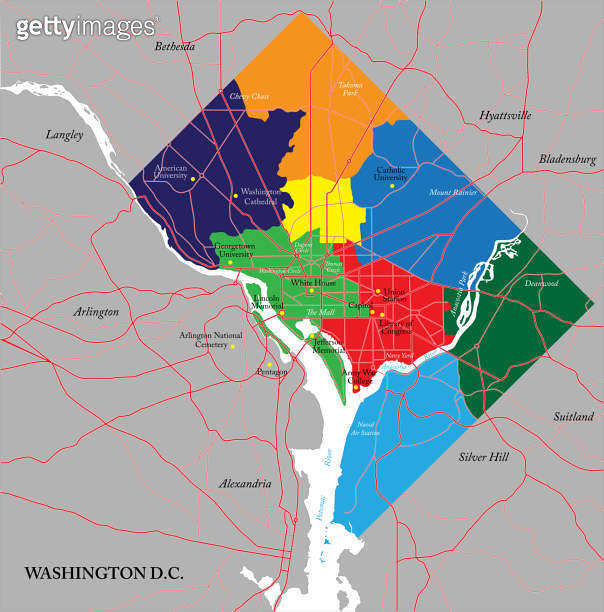 Washington D.C. map with all 8 wards and surrounding area 이미지 ...
