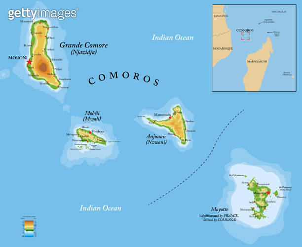 Comoros islands highly detailed physical map 이미지 (1794813366) - 게티이미지뱅크