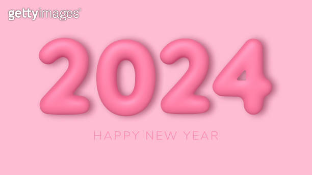 2024 numbers on pink background. 3d Happy New Year background. Vector ...