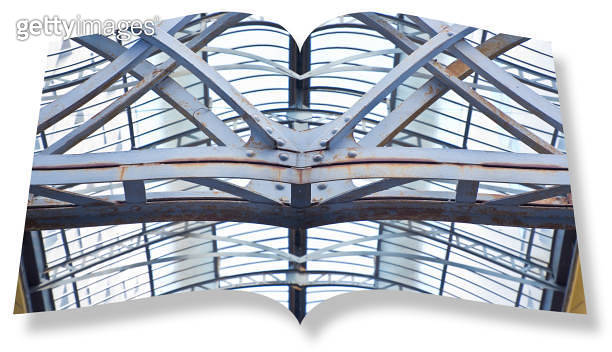 Old metal structure built with beams and metal profiles - Real book ...