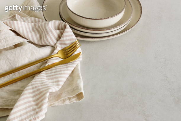 Modern minimal table place setting neutral beige color on beige ...