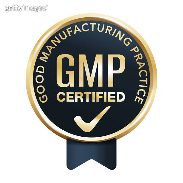 GMP certified golden 3D emblem. Good manufacturing (1596359733) 일러스트 ...