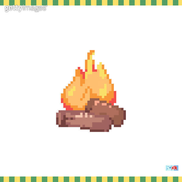 Pixel art campfire icon. Vector 8 bit style illustration of bonfire ...