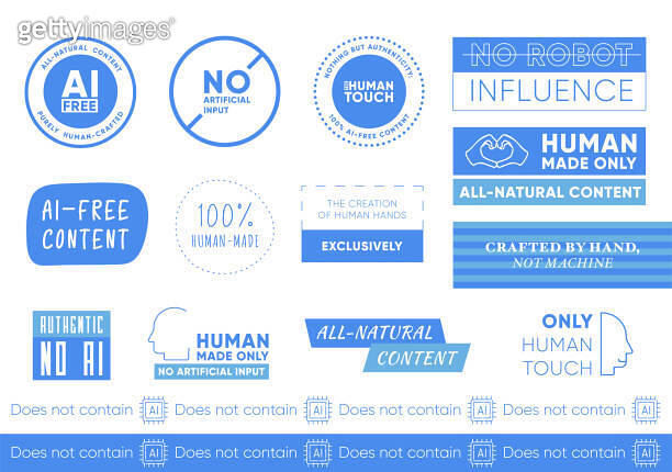 AI free icons. Non artificial intelligence labels. Human made only ...