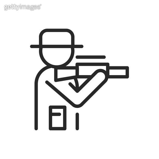 Hunter Icon. Vector Outline Editable Sign of Hunter with Rifle Firearm ...