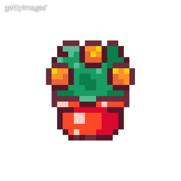 Pixel Art Chinese Orange Mandarin Tree in a Pot. Retro 8 bit Style ...