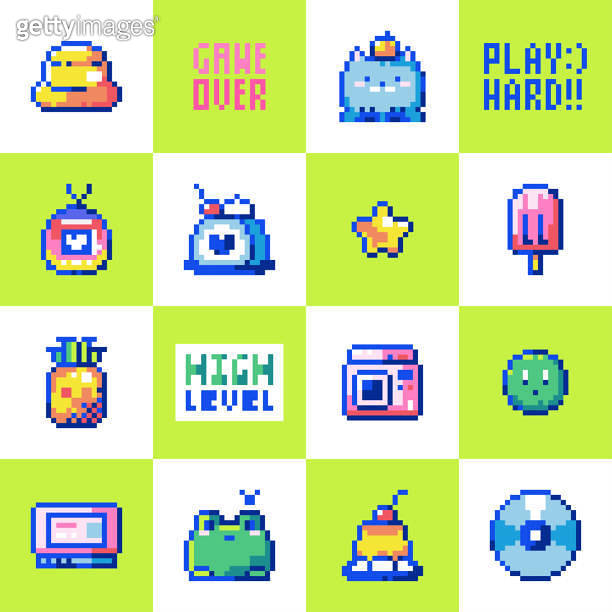 Retro Y2K Seamless Pixel Art Pattern. 80s-90s Gamer Nostalgia with Cute ...