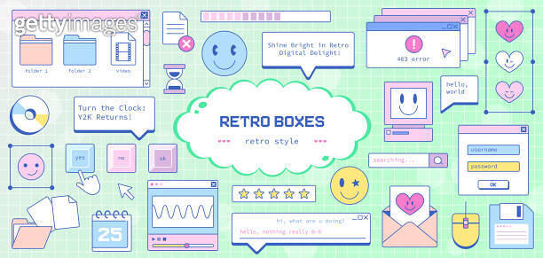 Y2K Retro Windows and Icons. Nostalgic Old Computer User Interface with ...