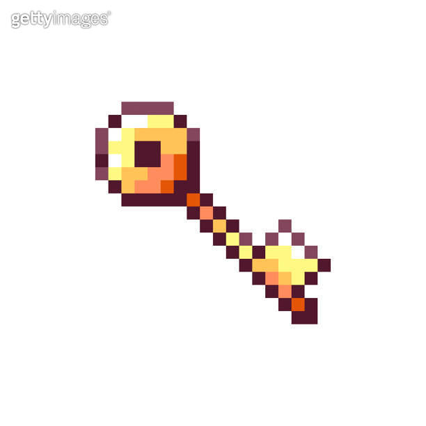 Pixel Art Key Icon. 8bit Retro Game Door or Chest Golden Key Sticker ...
