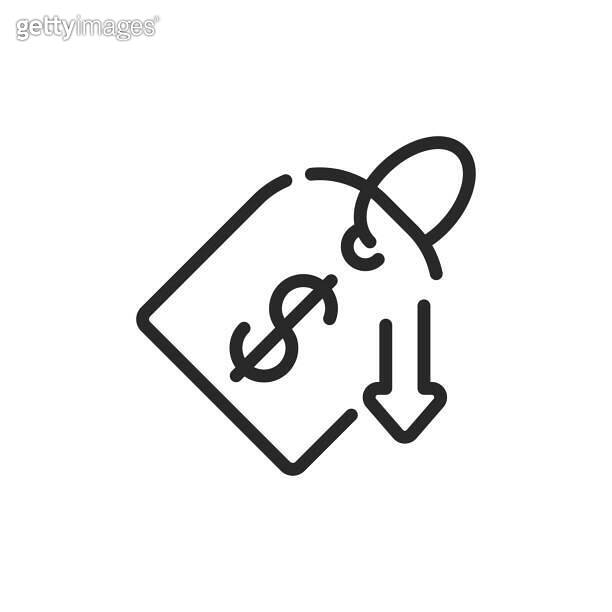 Price Drop Label Icon. Vector Linear Editable Sign of a Price Tag with ...