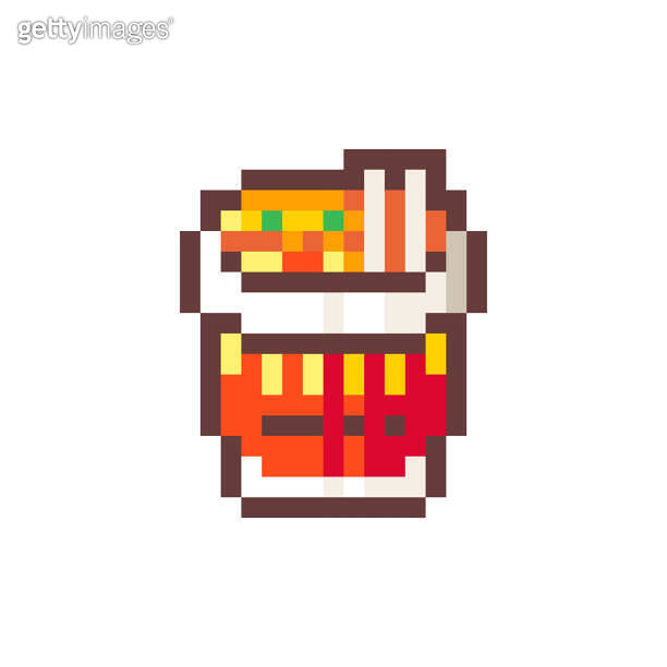 Pixel Art Instant Noodle. Retro 8 bit Asian Style Fast Food Ramen in a ...