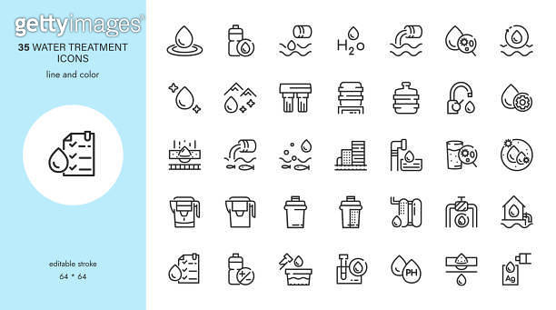 Water Quality Signs and Water Treatment Vector Icons Set. From Water ...