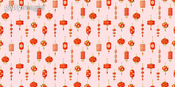 Pixel Art Retro 8 bit Style Chinese New Year Seamless Pattern ...