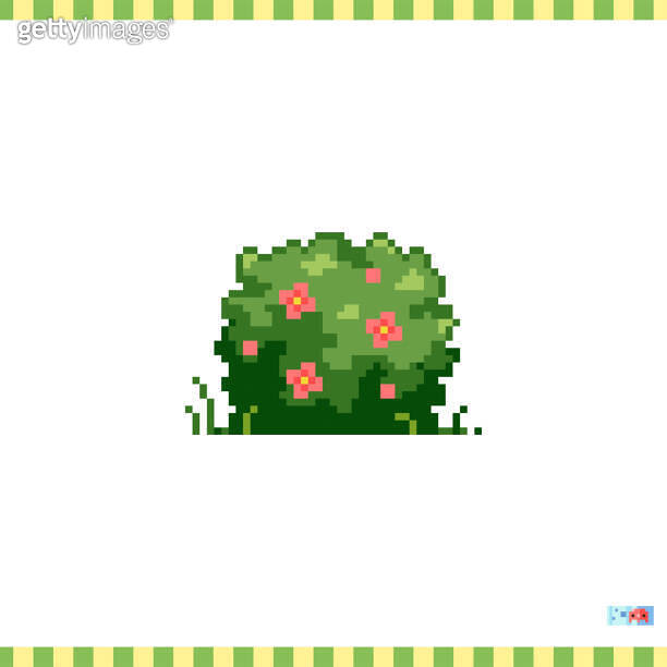 Pixel art bush cat icon. Vector 8 bit style illustration of green bush ...