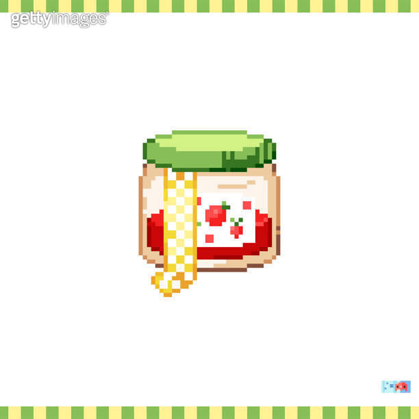 Pixel art jam jar icon. Vector 8 bit style illustration of sweet ...