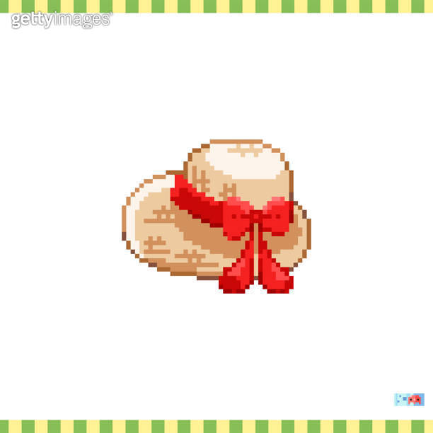 Pixel art straw hat icon. Vector 8 bit style illustration of fashion ...