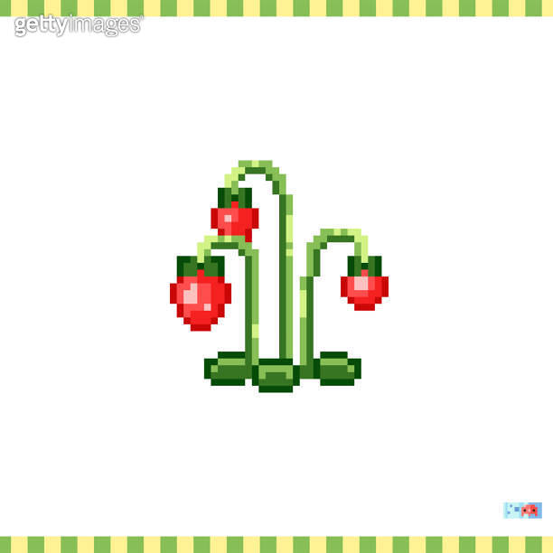 Pixel art strawberry bush icon. Vector 8 bit style illustration of ...