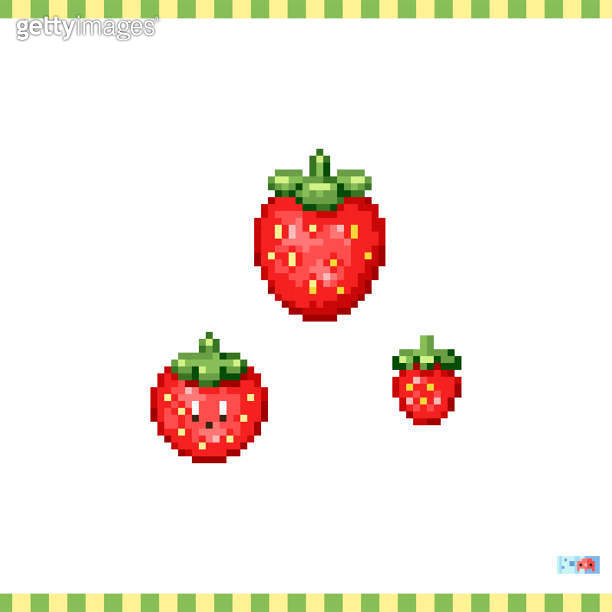 Pixel art strawberry icon. Vector 8 bit style illustration of ...