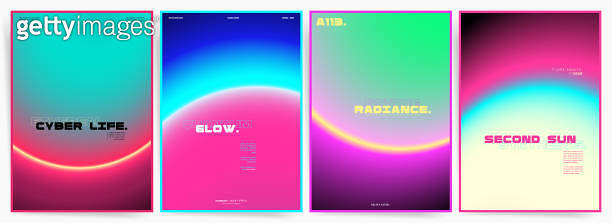 Cyber Neon Backgrounds. Gradient Rounded Halo Vector Templates for ...