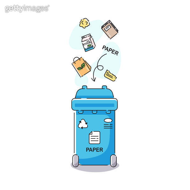Waste bin for paper. Vector blue dustbin for paper recycling. Isolated ...