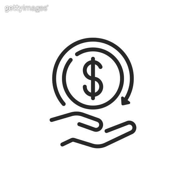 Cashback or Refund Icon. Vector Linear Editable Sign of a Hand Holding ...