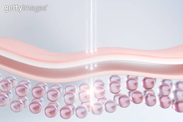 Laser shot through skin cell layer, skin and Facial treatment. 3D ...