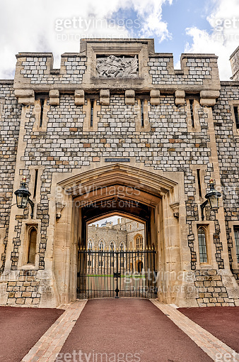 Exteriors of the Windsor Castle's St. George's Gate as seen from the ...