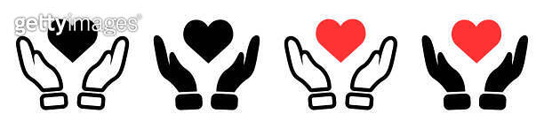 Set of Hands Holding Heart Symbols.Heart Held Tenderly Icon Set.Heart ...
